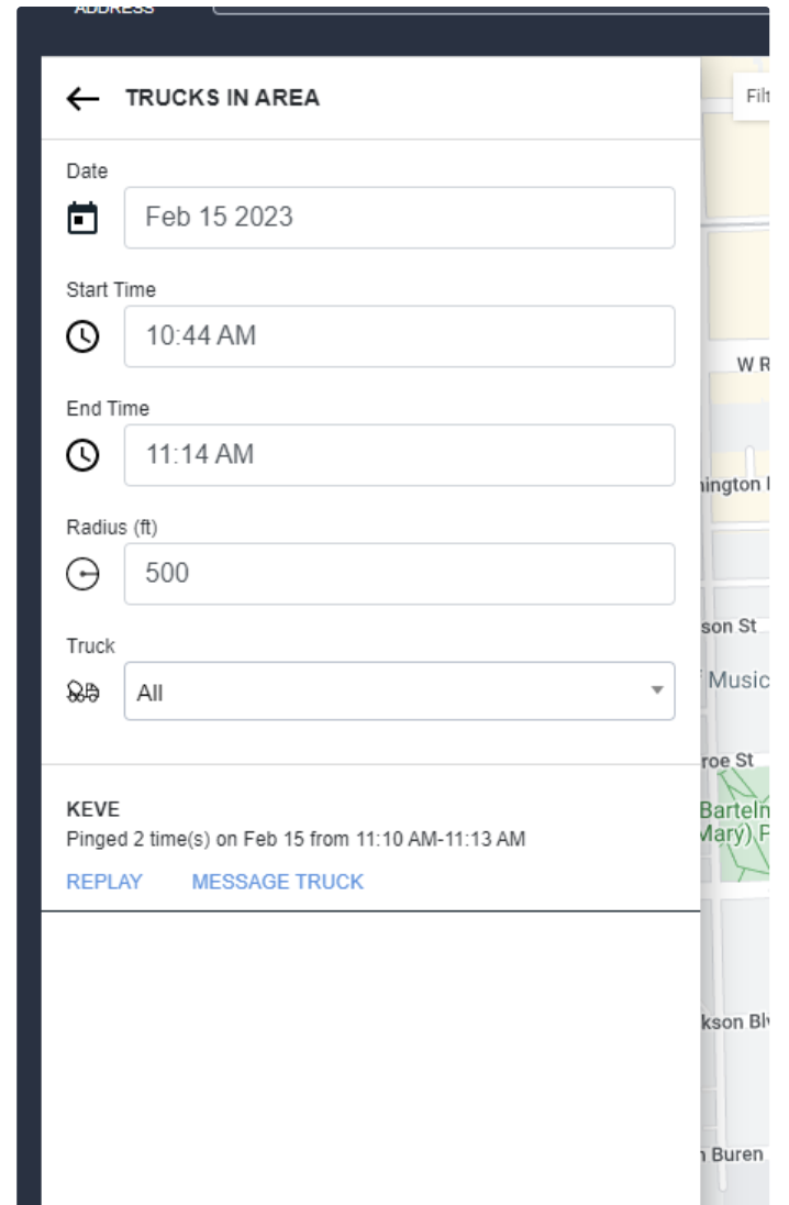 Trucks in Area Search – Documentation | Digital Fleet